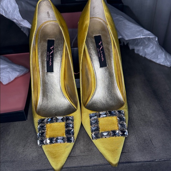 Nina | Shoes | Nina Yellow Heels With Crystal Buckle | Poshmark